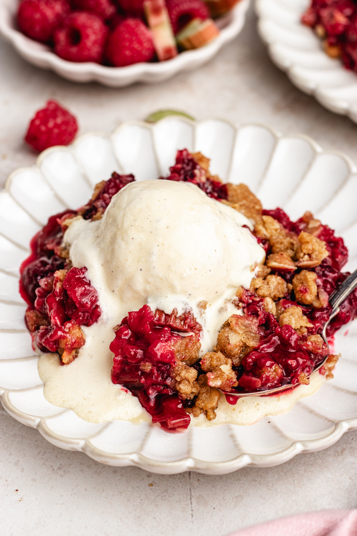 Raspberry Rhubarb Crisp - The Delicious plate